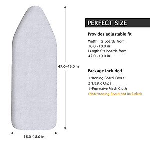 SheeChung Ironing Board Cover and Pad for Extra Wide 18 x 49 Ironing Boards,Premium Heavy Duty 4-Layer Silicone Coated Cover with 2mm Foam and 4mm Felt,Resists Scorching and Staining (49”x18”,Size C)