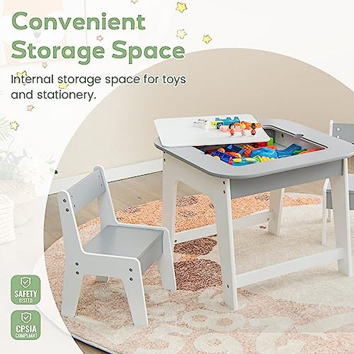 INFANS Kids Table and Chair Set, 3 in 1 Wooden Activity Table with Removable Tabletop, Blackboard and Whiteboard for Toddlers Arts Crafts Drawing Reading Playing, Playroom Nursery