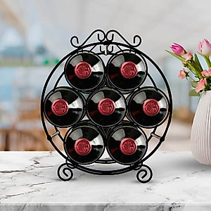 Maypes 7-Bottle Countertop Wine Rack – 13x12x6.5 in., Iron Wire Wine Rack for Countertop, Bars, or Storage Cabinet – Decorative Tabletop Wine Rack for Demi or Standard Bottles – Wine Storage