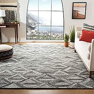 SAFAVIEH Abstract Collection Area Rug - 6' x 9', Grey & Black, Handmade Wool & Viscose, Ideal for High Traffic Areas in Living Room, Bedroom (ABT607F)