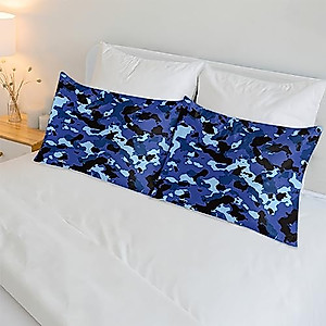 Blue Abstract Camouflage Camo Satin Pillow Cases Silk Satin Pillowcase for Hair and Skin Standard Set of 2 Super Soft Silk Pillowcase with Envelope Closure (20x26 in)