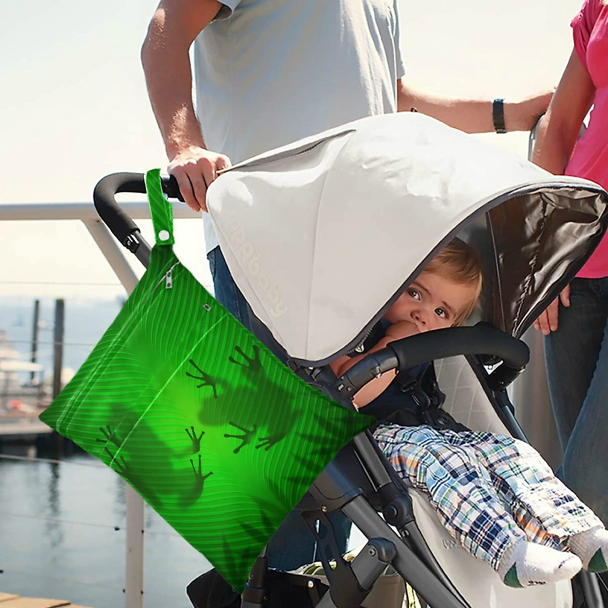 visesunny Frog Shadow Banana Leaf Tropical 2Pcs Wet Bag with Zippered Pockets Reusable Roomy Diaper Bag for Travel,Beach,Pool,Daycare,Stroller,Diapers,Dirty Gym Clothes, Wet Swimsuits, Toiletries