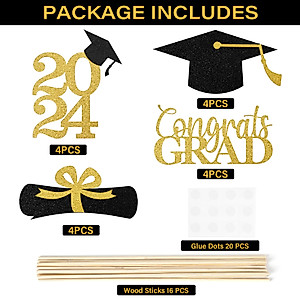 Mljsh Graduation Decorations Class of 2024, 16 PCS Black & Gold Double-Sided Eco-Friendly Graduation Centerpieces for Tables, Table Toppers, Graduation Party Decorations 2024