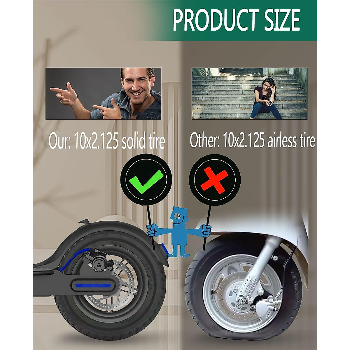 GLDYTIMES 10X2.125 Solid Tire: 50/75-6.1 Tires Replacement for Gotrax G4 GXL V2 Ninebot D40x F25 F30 F35 F40 F45 F60 Electric Scooter, 10x2/54-152, 10 Inch Off Road Front Rear Tubeless Wheel