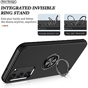 YRMJK S23 Plus Case,Built in 2 Screen Protectors + 2 Camera Lens Protector,Military Grade,3D Full Cover with Kickstand Ring Case for Samsung Galaxy S23 Plus 5G Black