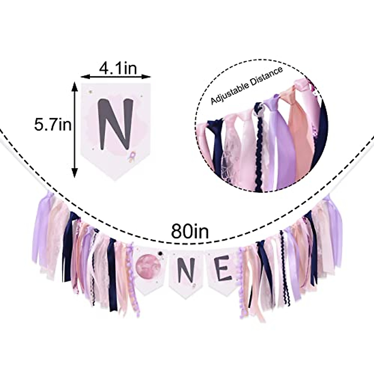 Outer Space Planets High Chair Banner - Astronaut Rocket 1st Birthday Girl High Chair ONE Banner - First Trip Around the Sun Party Decor (PINK GIRL SPACE HF)