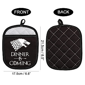 TV Show Inspired Funny Oven Pad Pot Holder with Pocket Dinner is Coming Baking Gift Cooking Gift (Dinner is Coming)