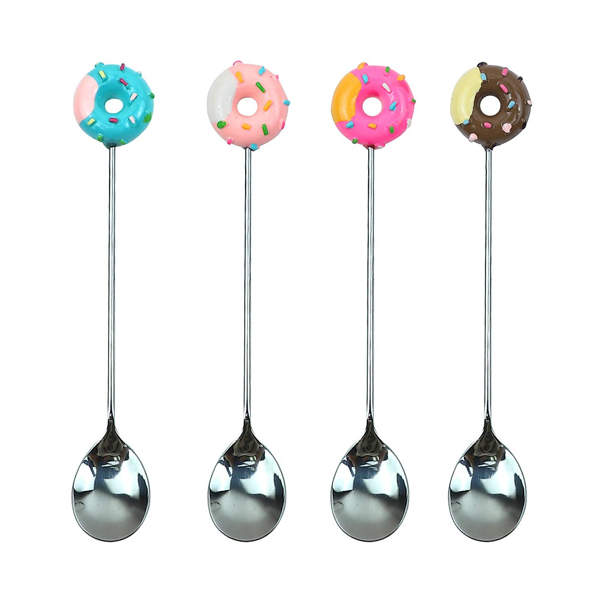 AUEAR, 4 Pack Stirring Spoons Cute Doughnut Coffee Spoon Stainless Steel Little Teaspoons Mini Donut Dessert Ice Cream Tea Sugar Stirrers for Tableware Multi-Functional Kitchen Tools
