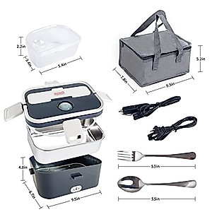 AIBEYOU electric lunch box 1.7L large-capacity insulated lunch box, food heater, car/home combo Portable microwave oven, detachable 304 stainless steel container fork spoon and carrying bag…