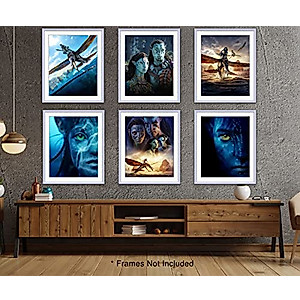 Avatar: The Way of Water 2022 - Set of 6 Promo Movie Poster Prints, (8x10s) Pandora wall art decor of Jake Sully, Neytiri, Kiri, Tonowari, Ronal