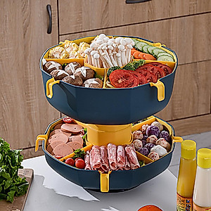 Cabilock Divided Serving Platter Rotatable Hot Pot Vegetable Tray Veggie Platter with Colander Compartment Snack Serving Plate for Party Appetizers Dried Fruit Candy Nut Charcuterie