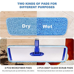 18" Professional Microfiber Mop Floor Cleaning mop, Flat Mop with Stainless Steel Handle,4 Reusable Washable Mop Pads and mop Pads Brush,Microfiber Mop for Hardwood, Laminate, Tile Floor Cleaning