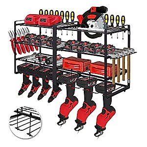 TAKEKIT Power Tool Organizer Wall Mount, 4 Tiers Large Capacity Cordless Tool Organizer, Drill Holder Wall Mount with 7 Slots, Heavy Duty Power Tool Storage Rack
