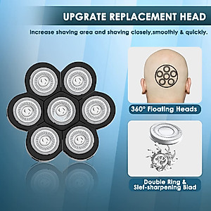 Shaver Blade Heads, LIGHWODE 7D Universal Head Shaver Replacement Blades Electric Razor Replacement Head Waterproof Wet & Dry Easy Install for Head and Face Compatible with Most Shavers