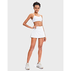 Soothfeel Pleated Tennis Skirt for Women with Pockets Women's High Waisted Athletic Golf Skorts Skirts for Workout Running（White, M）