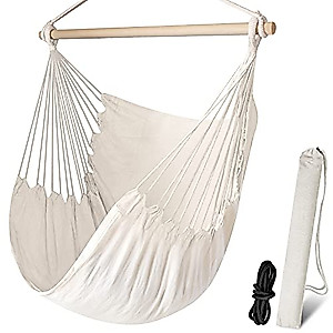 Chihee Hammock Chair Swing Chair Max 330 lbs Large Hanging Seat Patio Lawn Hanging Chair Relax Cotton Weave for Superior Comfort Durability Perfect for Indoor/Outdoor Home Bedroom Deck Yard Garden