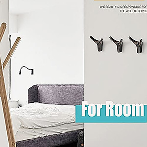 Exxacttorch 2 Pack Bull Horn Wall Mounted Hat Towel Bag Hanger, Traceless Decorative Art Coat Hooks, Solid Zinc Alloy Wall Hooks Double Prong Holder for Keys, Umbrella, Matte Black