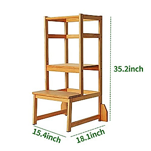 Zytty Toddler Step Stool Toddler Kitchen Stool, Adjustable-Height Toddler Tower Stool Kitchen Wooden Helper Step Stools for Kids, Natural…