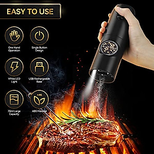 MOVAFEE Electric Salt and Pepper Grinder Set, Rechargeable Automatic Pepper Mill Set, Dual Charging Base, 1 Hand Operation, USB Cables, Refillable, No Battery Needed, LED Light, Adjustable Coarseness