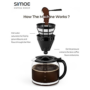 SIMOE Programmable Coffee Maker, 12-Cup Coffee Machine with Timer and Glass Carafe, Keep Warm, Brew Strength Control, Anti-Drip System, Black with Stainless Steel