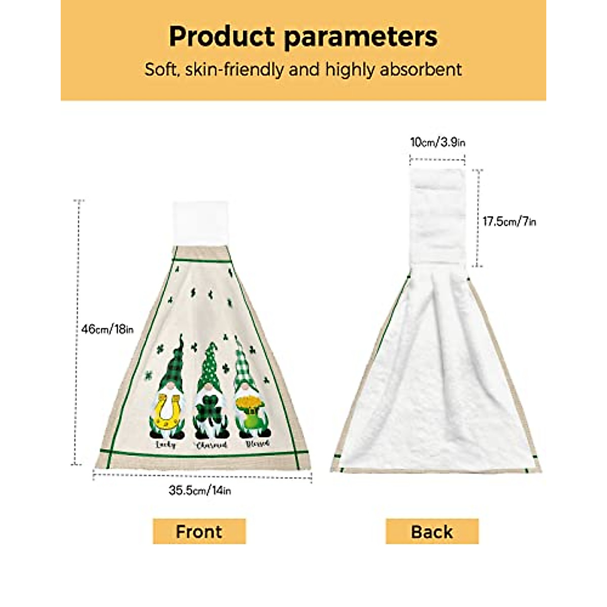 Kitchen Hanging Towel, Hand Towels with Loop Vintage Irish Lucky Gnome 1 Pack Soft Absorbent Tie Towel for Bathroom St. Patrick's Day Clovers on Chic Linen Tea Bar Dish Cloths Home Cleaning Terry