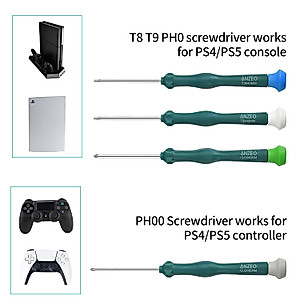 JAOYSTII Cleaning Repair Tool Kit for PS4 PS5, Screwdriver Set with TR9 Torx Security Screwdriver PH00 PH0 PH1 Phillips Screwdriver for Sony Playstation 4&5 Console and Controller Tear Down