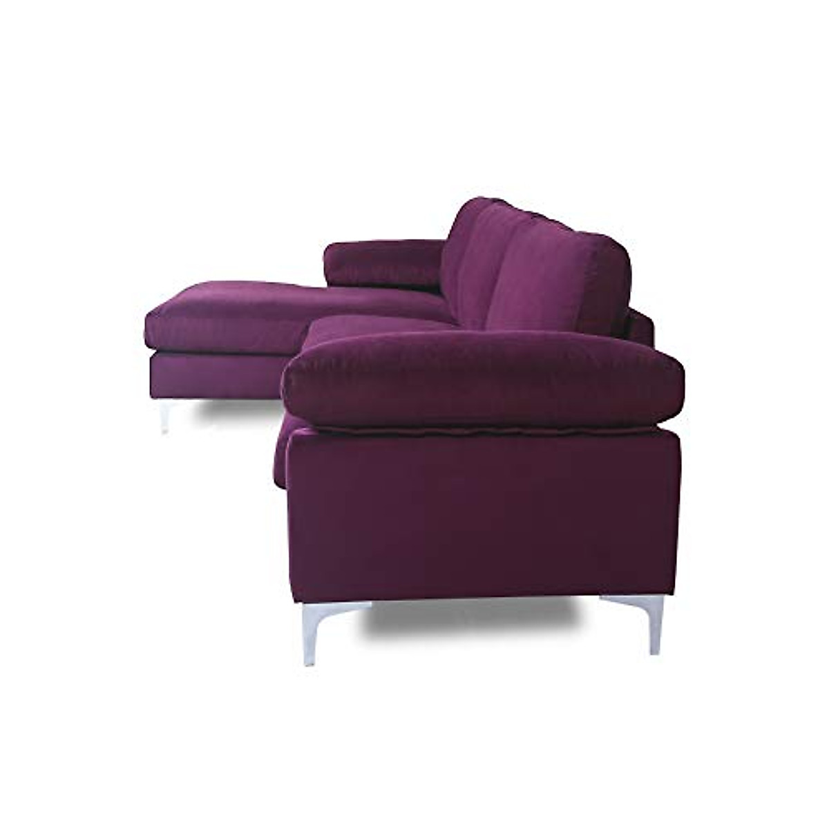 ERYE Soft Velvet Sofa with Left Lounge Chaise, L-Shaped Corner Upholstered Couch W/Pillow-Top Armrest & Silver Metal Legs for Living Room Furniture Sets Sectional, Purple 103.5" W