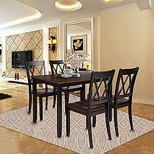 Harper & Bright Designs 5 Piece Dining Table Set, Dining Sets for 4 Person, Home Kitchen Table and Chairs Set (Cherry+Black, 5 Piece)