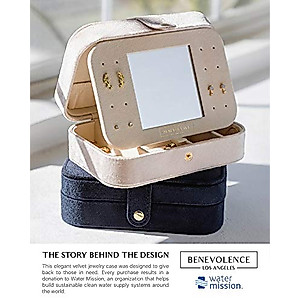 Plush Velvet Travel Jewelry Box Organizer | Travel Jewelry Organizer, Travel Jewelry Case | Small Jewelry Box for Women, Jewelry Travel Case | Earring Organizer Box with Mirror - Ivory