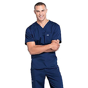 Cherokee Scrubs for Men V-Neck Top, Workwear Professionals Soft Stretch WW675, L, Navy