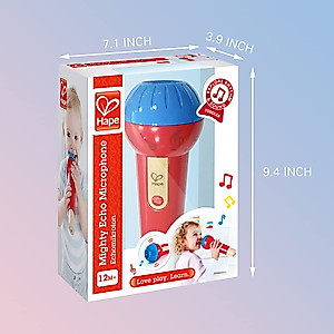 Hape Mighty Echo Microphone | Battery-Free Voice Amplifying Microphone Toy for Kids 1 Year & Up, Red, Model Number: E0337