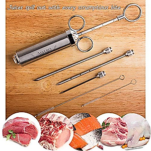 Meat Injector Kit Stainless Steel Food Syringe & 3 Marinades Needles for BBQ Grill Professional Smoker Seasoning Culinary Barbecue Syringe & Meat injectors for Smoking