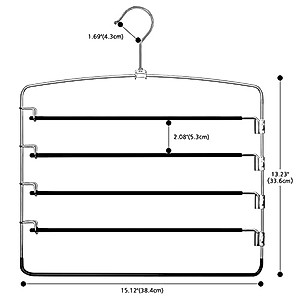 Velvet Hangers Space Saving for Pants 4 Packs Non-Slip Stainless Steel Clothes Hangers, Trousers Hangers Space Saving Scarves Ties Hanger Closet Storage Organizer