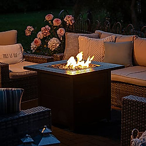 Endless Summer 30 Inch Square 30,000 BTU LP Gas Outdoor Fire Pit Table with Steel Mantel, Slate Finish, Black Fire Glass, and Protective Cover, Black