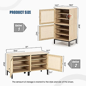 Brafab Free Standing Shoe Rack, Rattan Shoe Storage Cabinet with 2 Combinations of Shape, Multifunctional Slim Entryway Shoe Organizer with Adjustable Shelve for Entryway, Hallway, Window (Natural)