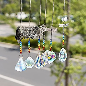 6pcs Crystal Suncatchers with Crystal Prisms Dragonflies and Butterflies Rainbow Maker Chandelier Pendant Garden Hanging Sunlight Catcher Ornament for Home Cars Decoration