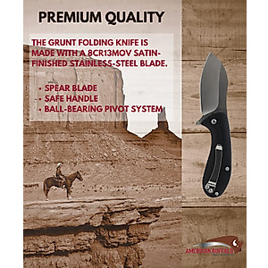 ABKT Grunt Elite Tactical Folding Hunting Skinning Pocket Knife – 2.75 Inch 8CR13MOV Stainless Steel Blade with 3 Inch G10 CNC Handle