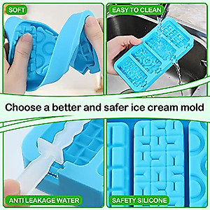 2Pcs 4-cavity Ice Popsicle Molds, 1pcs Love Shape and 1pcs Braided shape, Silicone Tray Each With Lids and 4 Slots and 4 Plastic Sticks - Ideal for Homemade Ice Cream, Cheese, Chocolate, etc