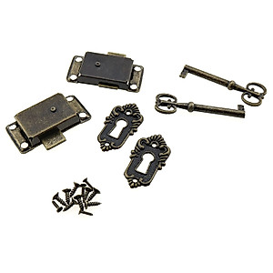 MEETOOT 2 Sets Antique Cabinet Lock Flush Mount Case Box Lock Furniture Decorative Lock with Keys and Mounting Screws