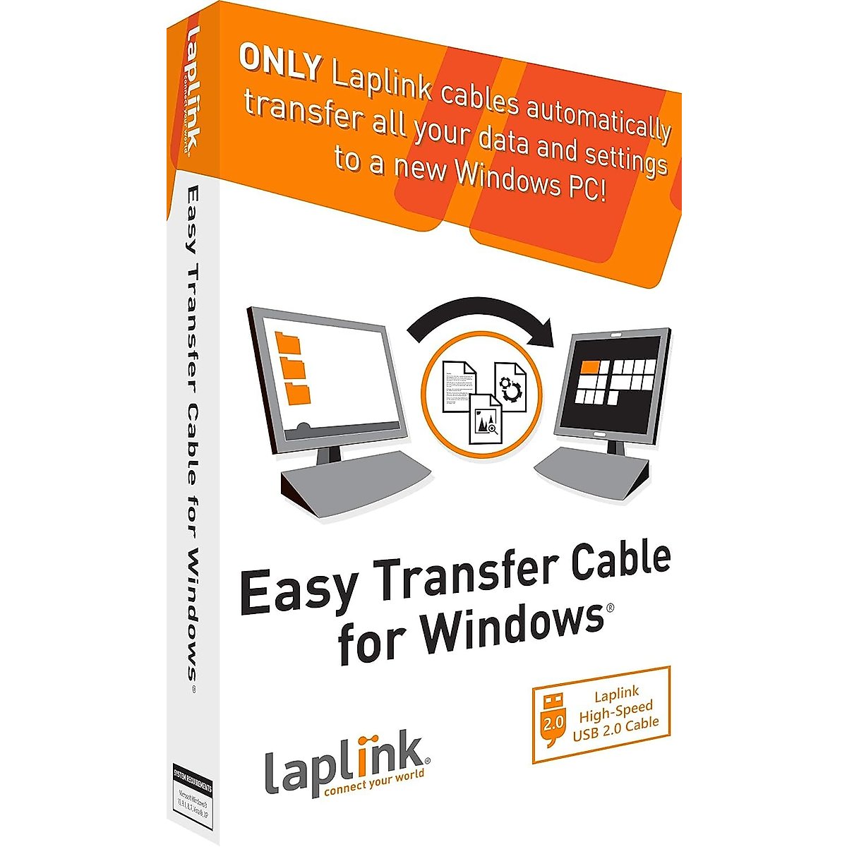 LAPLINK Easy Transfer Cable for Windows, Includes PCmover Express Software and USB 2.0 PC to PC Cable, Single Use License, Transfers Files, Settings, and User Profiles. Compatible with Windows 11