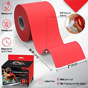 Physix Gear Sport 4 Rolls of Kinesiology Athletic Tape and eGuide (Red + Purple + Blue + Pink)