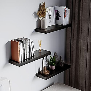 WOPITUES Black Floating Shelves for Wall, 5 Sets Black Wall Shelves for Bathroom with Invisible Brackets, Black Shelves for Wall Decor, Modern Black Shelf for Bedroom, Living Room, Cat Shelves – Black