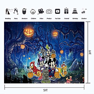 Mickey Mouse Halloween Birthday Backdrop 5x3 Pumpkin Graveyard Halloween Theme Background for Kids Trick or Treat Mickey Mouse and Friends Halloween Party Supplies