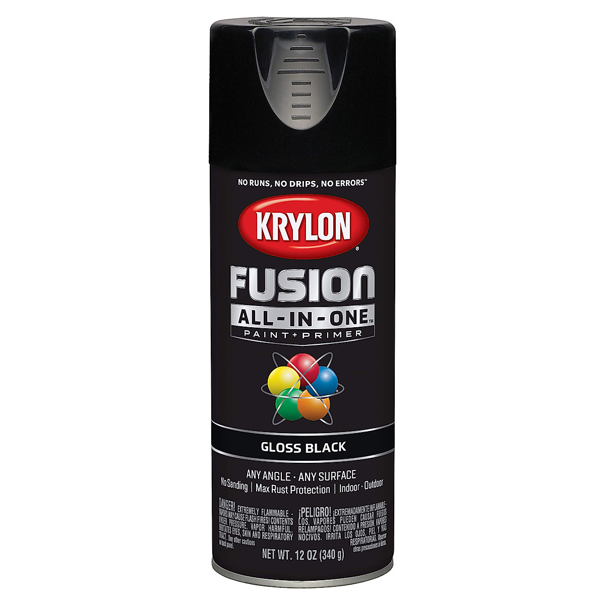 12 oz Krylon K02702007 Black Fusion All-In-One Paint & Primer Spray Paint, Gloss