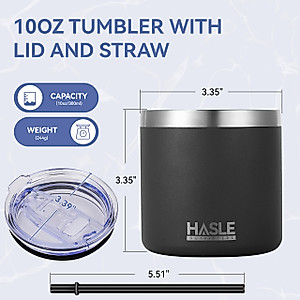 HASLE OUTFITTERS 10oz Insulated Tumblers with Lid and Straw,Stainless Steel Tumbler Travel Coffee Mug,Double Wall Reusable Tumbler Cup for Iced and Hot Drinks(Black,1 Pack