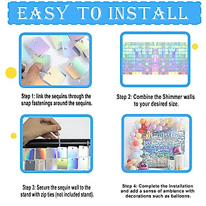 Kate Shimmer Wall Backdrop Iridescent Silver Wall Panels 24Pcs Square Sequin Shimmer Wall Backdrop Decoration for Birthday Party,Wedding, Anniversary