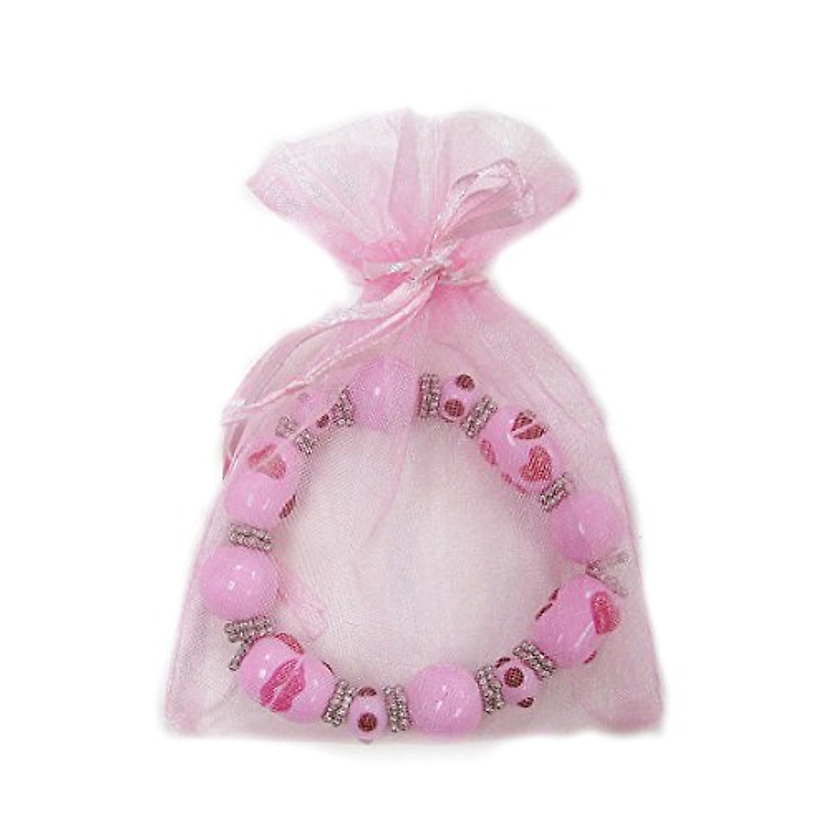 Glass Beaded Bracelet for Women, Pink Lips Kiss Hearts Beads Jewelry, Valentine Mother's Day Gift for Her, 1 pc