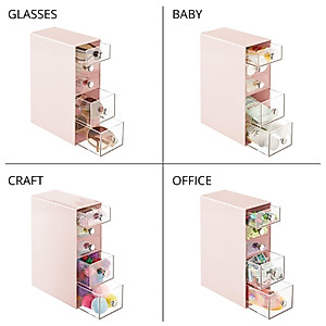 mDesign Plastic 5-Drawer Organizer for Makeup Storage - 5-Tier Storage Organizer - Stackable Organization with Pull-Out Drawers for Bathroom, Vanity, or Desk - Lumiere Collection, Light Pink/Clear