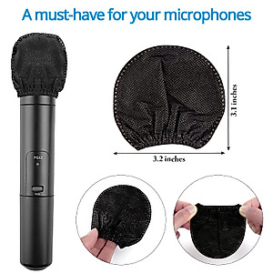 WHXGQ Microphone Covers Disposable, Mic Individually Wrapped, Non-Woven, Elastic Band, No-Odor Sanitary for Recording Room, KTV and Any Shared Environment 40Pcs (Black) V, medium