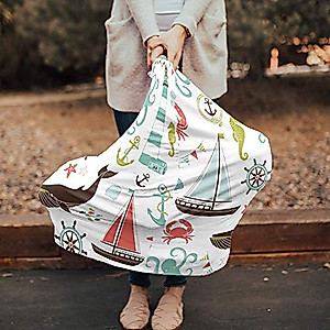 Nautical Ultra-Soft Baby Car Seat Cover for Spring Autumn Winter, Windproof Shopping Cart Covers, Breastfeeding Scarf High Chair Covers - Cute Marine Life Sailing Houselight